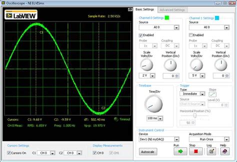 using mydaq with the ni elvismx oscilloscope soft front panel ni