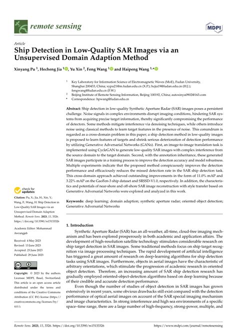 Pdf Ship Detection In Low Quality Sar Images Via An Unsupervised Domain Adaption Method