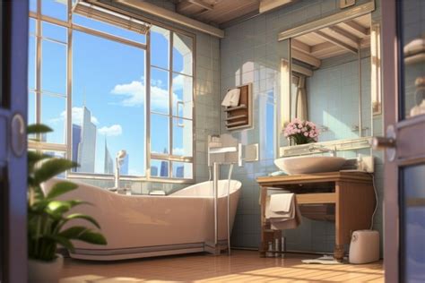 Bathroom Sunlight Anime Visual Novel Game Generate Ai