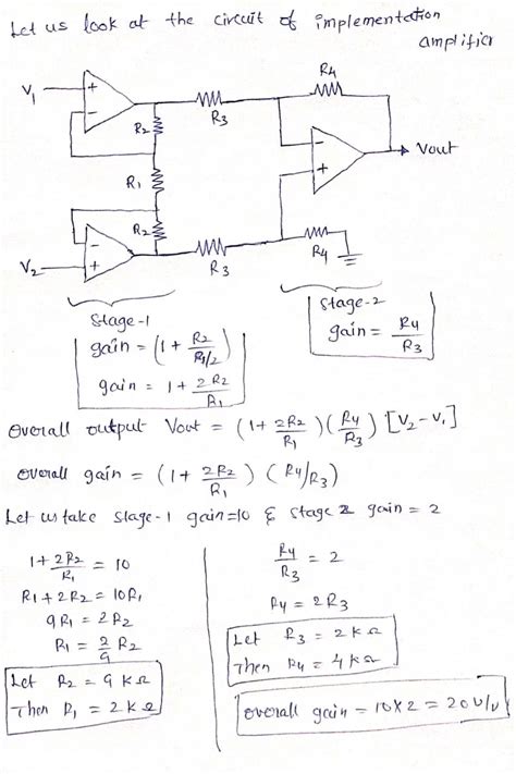 [solved] design an instrument amplifier with a gain of 20 v v using