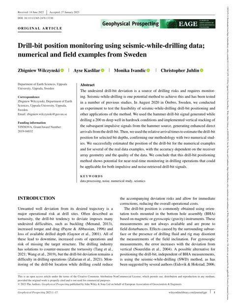 Pdf Drill‐bit Position Monitoring Using Seismic‐while‐drilling Data Numerical And Field