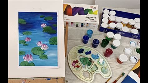 Малюємо озеро з лотосами гуашевими фарбами легкий урок малювання живопис Youtube