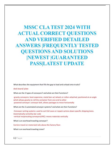 Mssc Cla Test 2024 With Actual Correct Questions And Verified Detailed