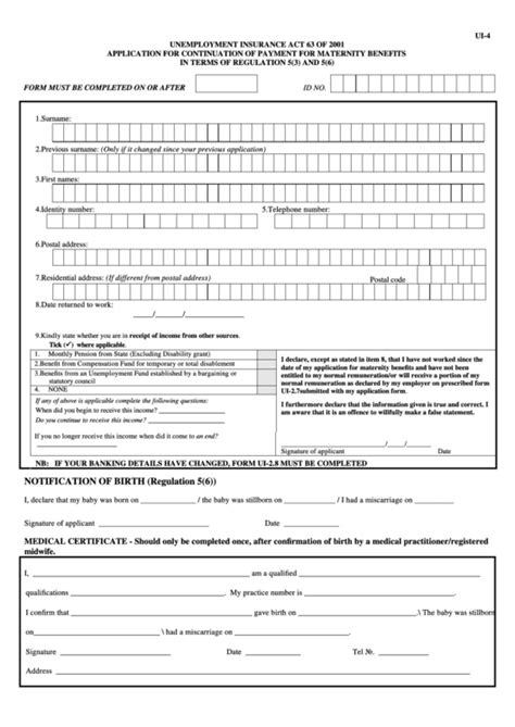 Form Ui 4 Application For Continuation Of Payment For Maternity Benefits Printable Pdf Download