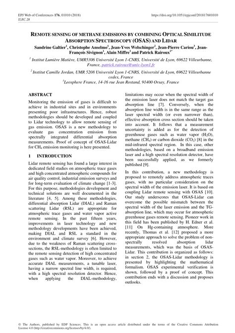 Pdf Remote Sensing Of Methane Emissions By Combining Optical Similitude Absorption