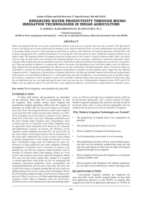 Pdf Enhancing Water Productivity Through Micro Irrigation Technologies In Indian Agriculture
