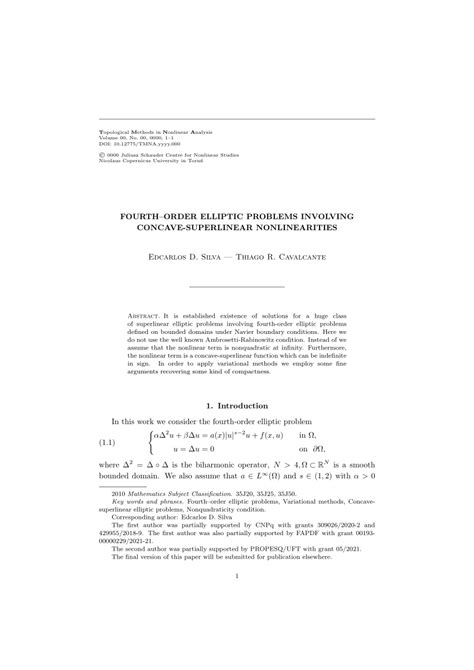 Pdf Fourth Order Elliptic Problems With Concave Superlinear Nonlinearities