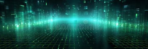 Digital Cyberspace With Floating Green Data Blocks Futuristic Green Matrix Digital Landscape