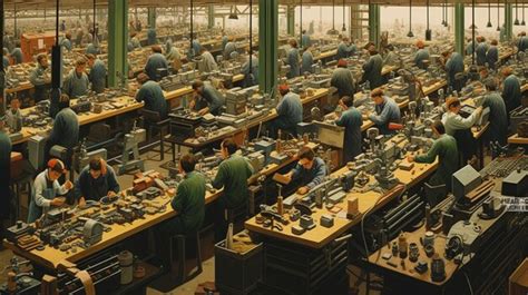 Premium Ai Image A Factory With Workers Assembling Electronics