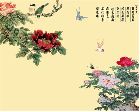 A013472 中式风韵 牡丹花 壁画 米亚壁画 精品壁画 中国壁画网