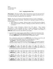 Lab Sampling Methods And Bias Final Docx Name TA Name Class Time Lecturer Name Lab