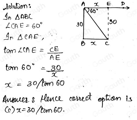 Solved Select One A X 30 Cos 60 B X 30 Sin 60 C X 30 Tan 60 [math]