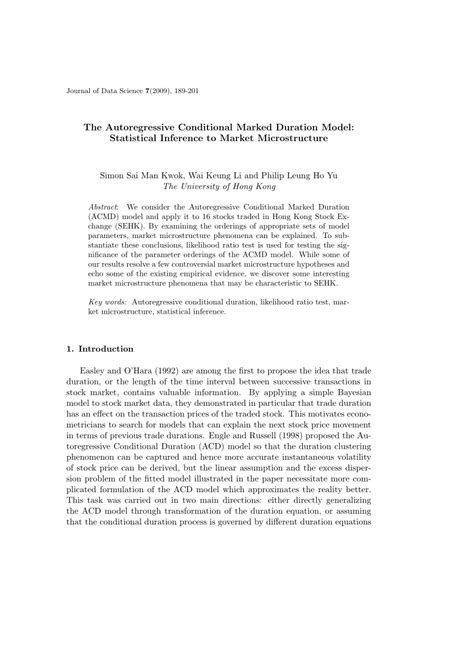 Pdf The Autoregressive Conditional Marked Duration Model Statistical Inference To Market