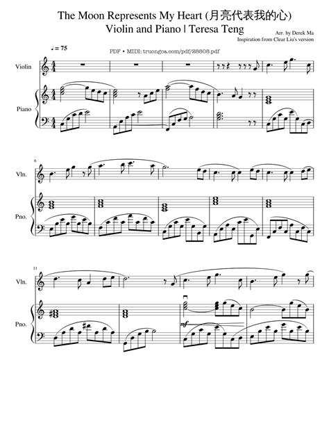 [sheet] The Moon Represents My Heart 月亮代表我的心 Ánh Trăng Nói Hộ Lòng Tôi Violin And Piano Pdf