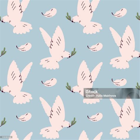 흰색 비둘기가있는 완벽한 패턴 비행 비둘기 국제 세계 평화의 날 만화 벡터 일러스트 레이 션 갈매기에 대한 스톡 벡터 아트 및 기타 이미지 Istock