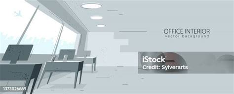 텍스트 모형 현대적인 직장 내부 공간을위한 공간이있는 왜곡 된 원근 벡터 일러스트레이션의 사무실 인테리어 광대한에 대한 스톡 벡터 아트 및 기타 이미지 Istock