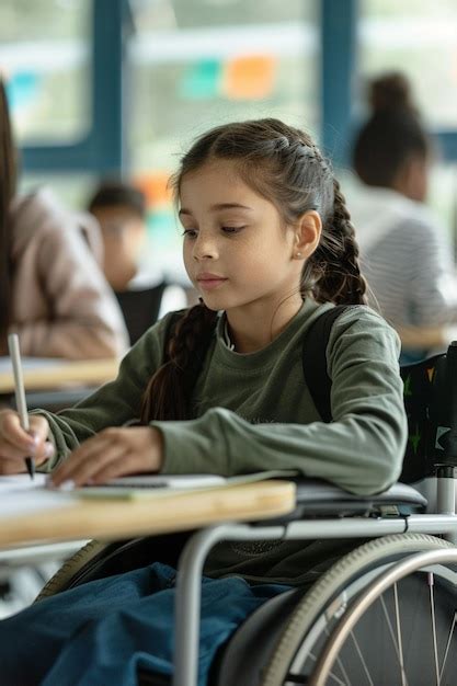 Premium Photo An Arfican American Girl In A Wheelchair Doing Study
