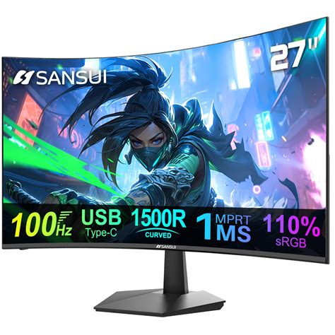SANSUI Curved Monitor 27 Inch 100Hz USB Type C Computer Monitor With Speakers Built In FHD 1080p