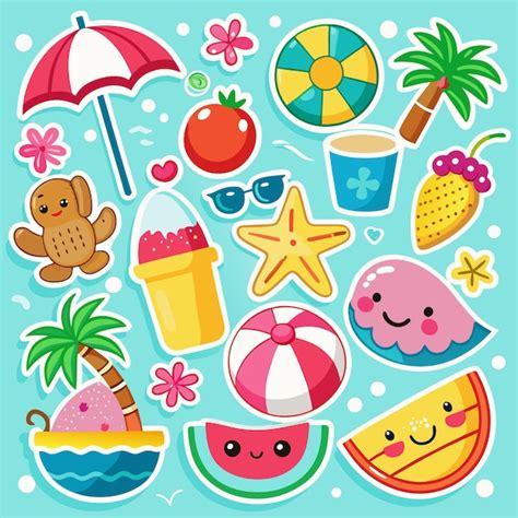 Premium Vector Cute Summer Beach Stickers With Fun Designs
