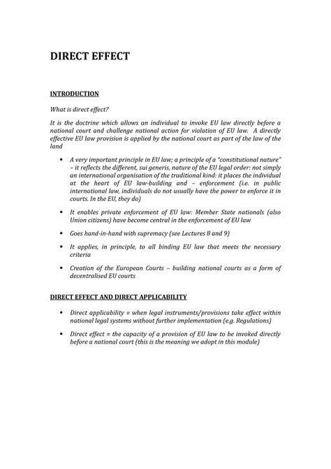 Direct Effect Of Eu Law Direct Effect Introduction What Is Direct Effect It Is The Doctrine