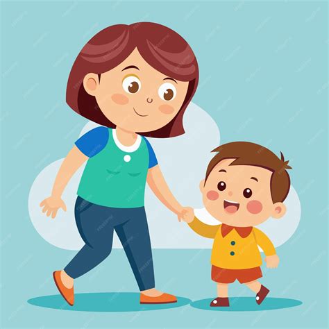 Happy Mother And Son Holding Hands Walking Together Premium Ai Generated Vector