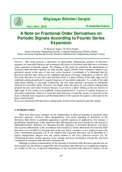 Pdf A Note On Fractional Order Derivatives On Periodic Signals According To Fourier Series