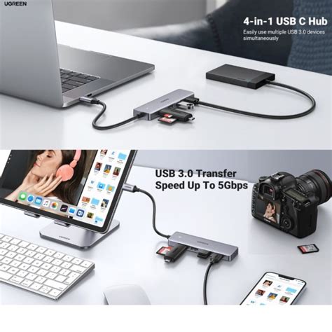 Jual Ugreen USB C To USB HUB 4Port Ultra Slim HIGH SPEED With Power Adapter Suport MacBook IPad