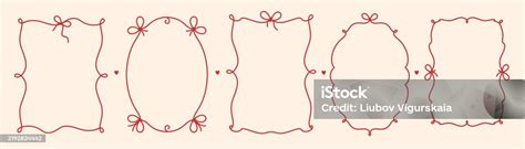 Doodle 물결 모양의 선 활 및 리본이 있는 손으로 그린 요괴 프레임 복사 공간이 있는 트렌디한 복고풍 수직 테두리 벡터 현대 결혼식 초대장 생일 카드 인쇄 개체 그룹에