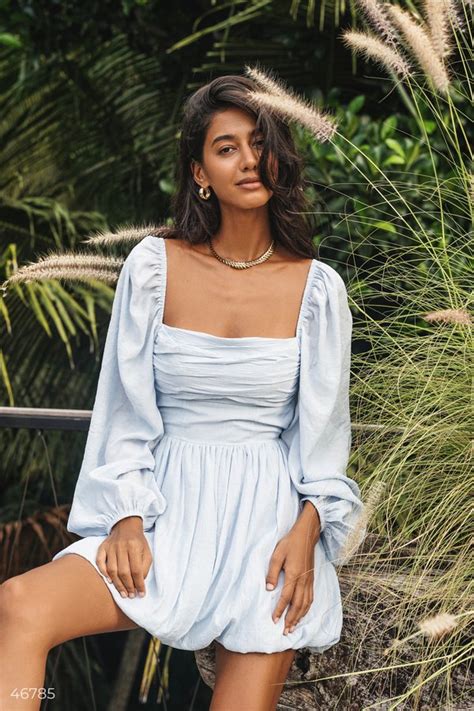 Блакитна сукня міні з довгими рукавами ліхтариками арт 46785 ♡ інтернет магазин Gepur