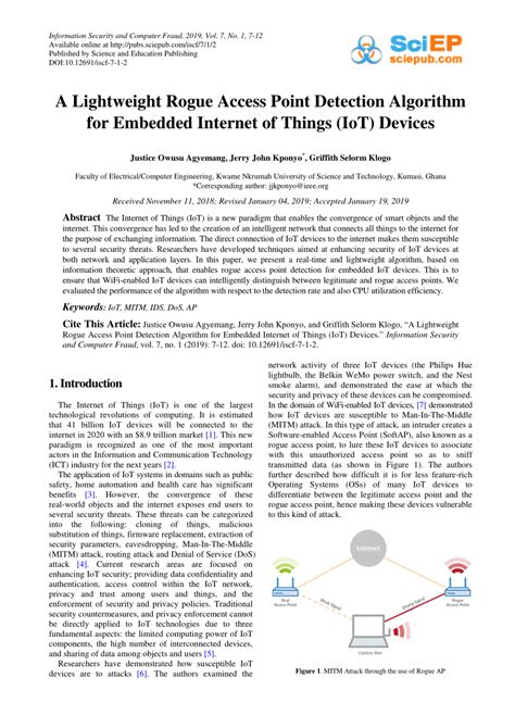 Pdf A Lightweight Rogue Access Point Detection Algorithm For Embedded Internet Of Things Iot
