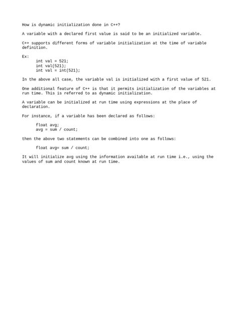 1 Dynamic Initialization Of Variables Pdf Teaching Methods And Materials Computers