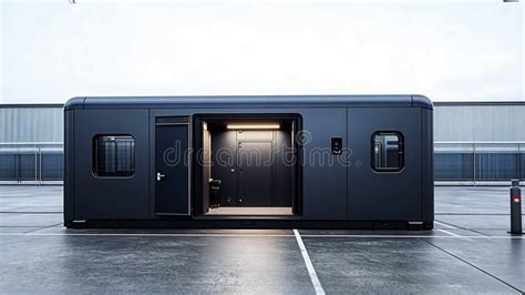Modern Modular Building Design Featuring Sleek Exterior And Open Door Modern Modular Building Design Featuring Sleek Exterior And Open Door