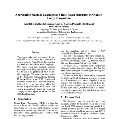 Aggregating Machine Learning And Rule Based Heuristics For Named Entity Recognition Acl Anthology