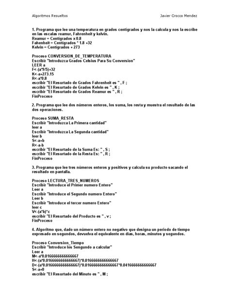 52 Ejercicios Resueltos En Pseudocodigo Pdf Celsius Áreas De Informática