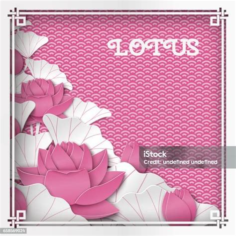 핑크 로터스 꽃과 화려한 동양 꽃 배경 잘라 프레임 인사말 카드에 대 한 핑크 패턴 배경 꽃 나무에 대한 스톡 벡터 아트 및 기타 이미지 꽃 나무 꽃 식물 꽃꽂이