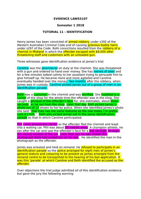 Evidence Tutorial 11 Identification Evidence Evidence Laws