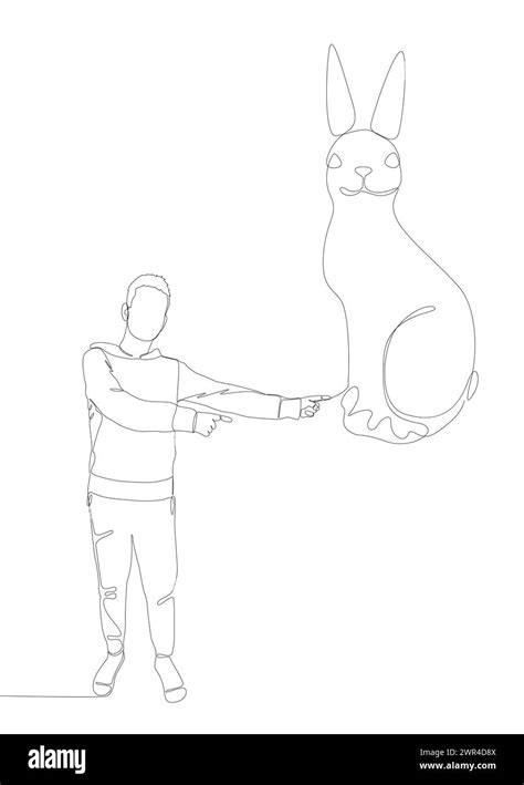One Continuous Line Of Man Pointing With Finger At Rabbit Thin Line Illustration Vector Concept
