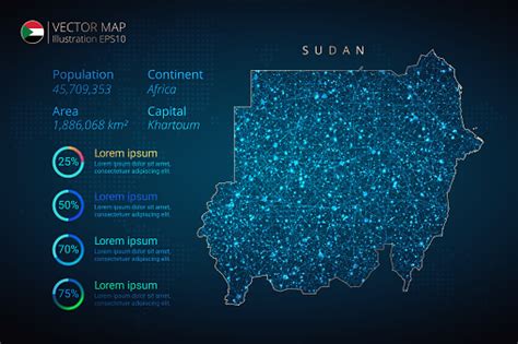 수단 지도 인포그래픽 벡터 템플릿은 파란색 배경에 추상적인 기하학적 메쉬 다각형 조명 개념을 가지고 있다 다이어그램 그래프