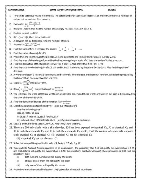 Class 11 Important Questions For Final Term Pdf