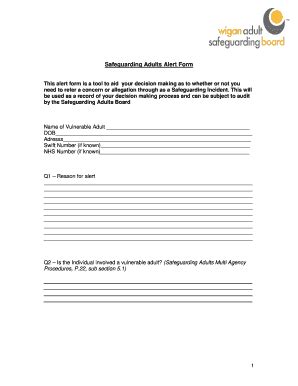 Fillable Online Safeguarding Adults Alert Form Wigan Fax Email Print PdfFiller