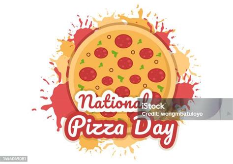 2 월 9 일 축하 행사에 전국 피자의 날 플랫 만화 스타일 배경 손으로 그린 템플릿 일러스트레이션에서 다양 한 조각을 소비 하