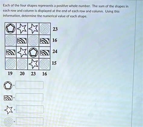 Solved Each Of The Four Shapes Represents Positive Whole Number The