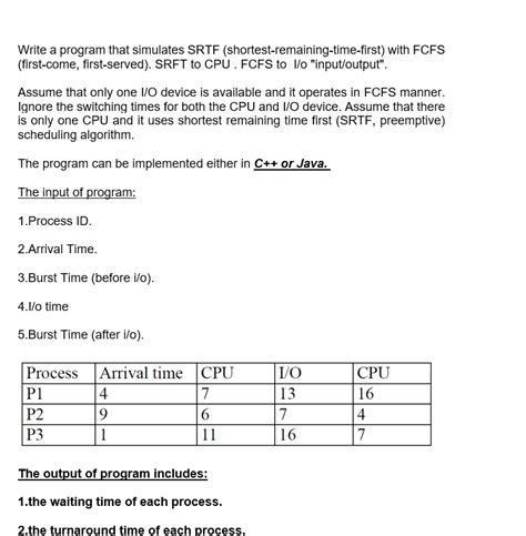 Solved Write A Program That Simulates Srtf