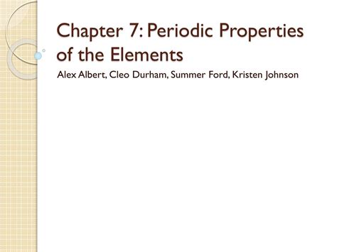 Ppt Chapter 7 Periodic Properties Of The Elements Powerpoint