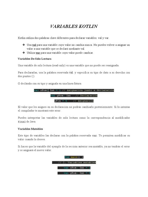 Tarea 1 Elementos Kotlin Pdf Variable Informática Java Lenguaje De Programación