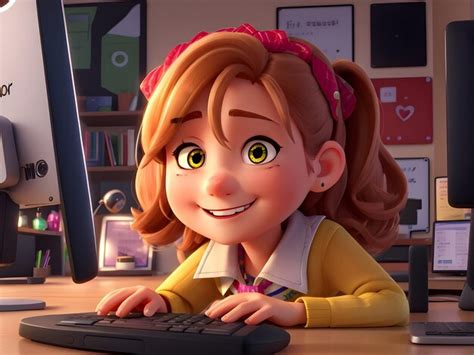 Premium Photo Computer Happy And Cute Girl