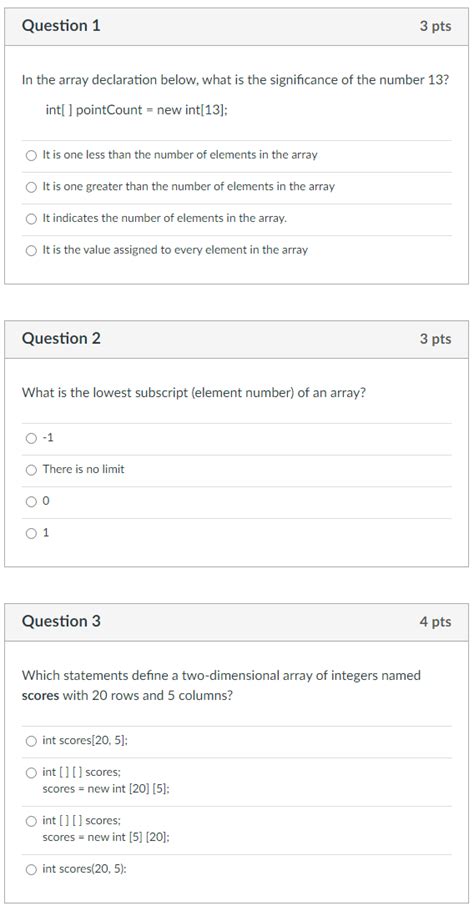 Solved Question 1 3 Pts In The Array Declaration Below What