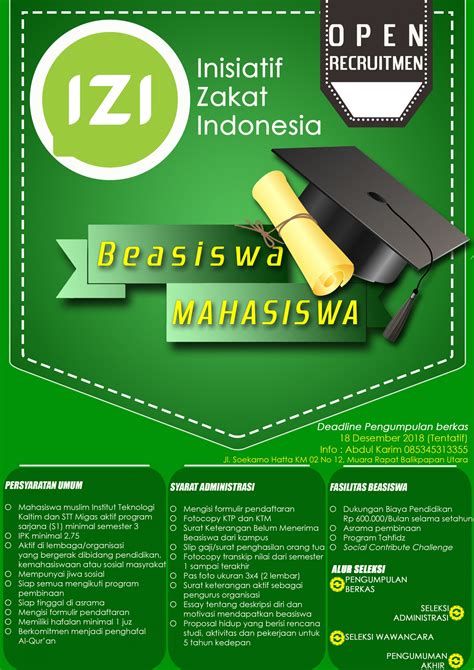 Peluang Beasiswa Izi Untuk Mahasiswa Itk 2018 Institut Teknologi Kalimantan