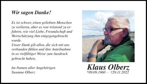Traueranzeigen Von Klaus Olberz Rz Trauer De