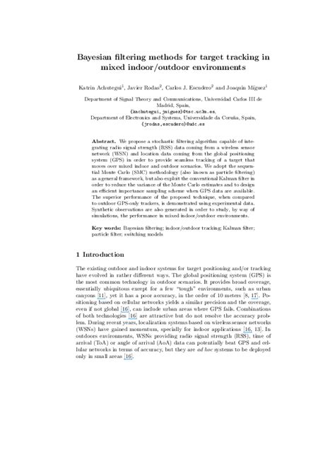 pdf bayesian filtering methods for target tracking in mixed indoor